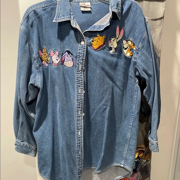 Disney | Tops | Disney Denim Shirt With Cartoon Patches | Poshmark